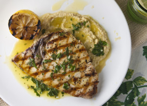 Grilled Swordfish with Chickpea Puree and Salmoriglio Sauce